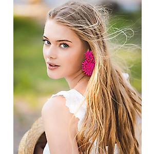 YAHPERN 4 Pairs Beaded Earrings for Women Boho Geometric Beaded Dangle Earrings Statement Pineapple Flower Drop Earrings Colorful Summer Earrings Set Jewelry Gift (Style C)