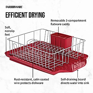 Farberware 3-Piece Dish Rack Set, Red
