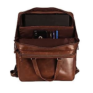 HULSH Leather Backpack For men and women 18 Inch - Full Grain Vintage Leather Laptop Backpack - Camping travel Rucksack Knapsack - Casual Bookbag Daypack with rustic look