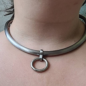 Cuffstore 14" Locking Eternity Collar Satin Stainless Curved Neck Choker Collar w/Ring