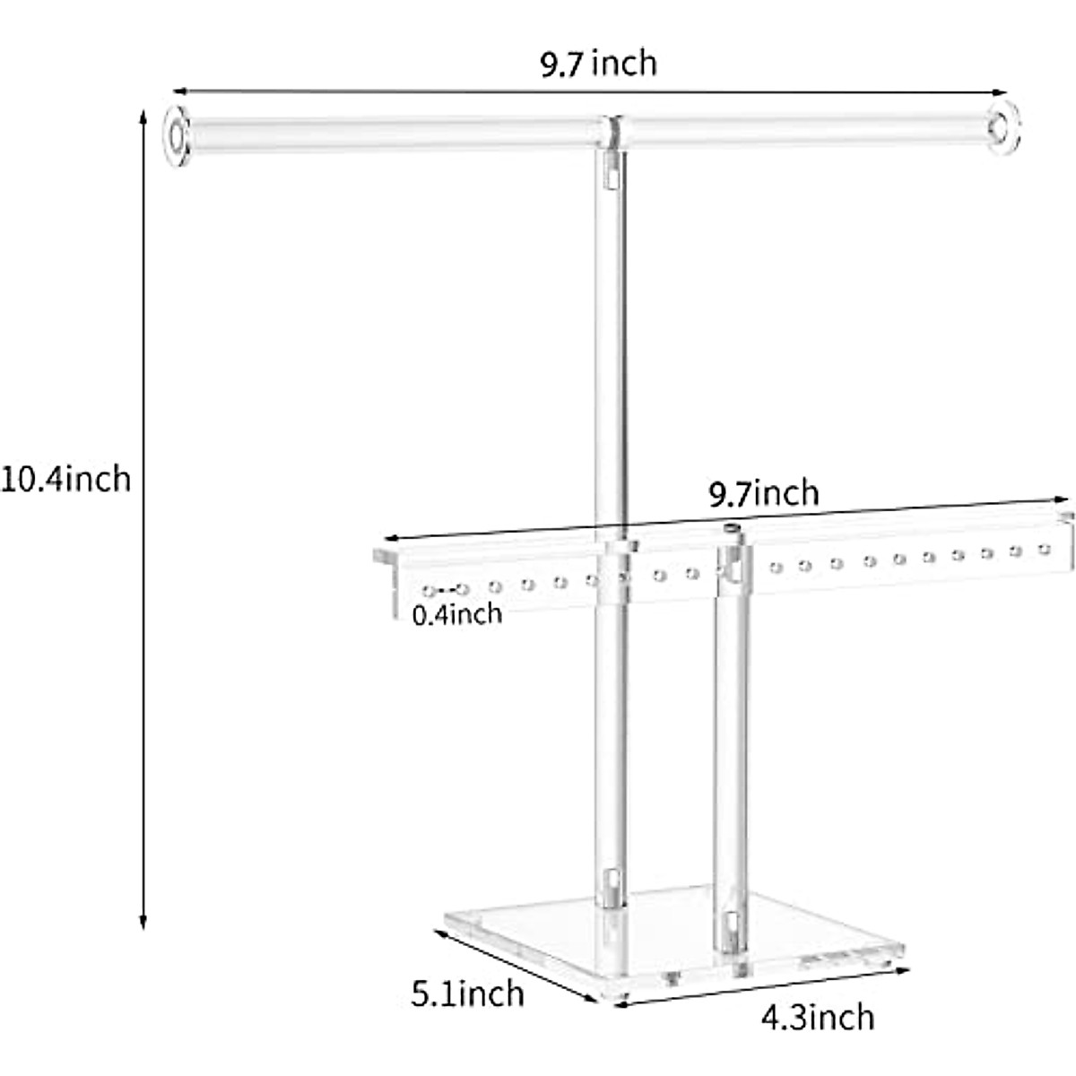 HIIMIEI Jewelry Stand Organizer 2 tier Acrylic tabletop Jewelry Tower Display for Necklaces Bracelets Earrings