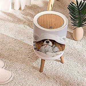 Small Trash Can with Lid Cavalier King Charles Spaniel Close up Portrait Funny Dog Lying on Round Recycle Bin Press Top Dog Proof Wastebasket for Kitchen Bathroom Bedroom Office 7L/1.8 Gallon