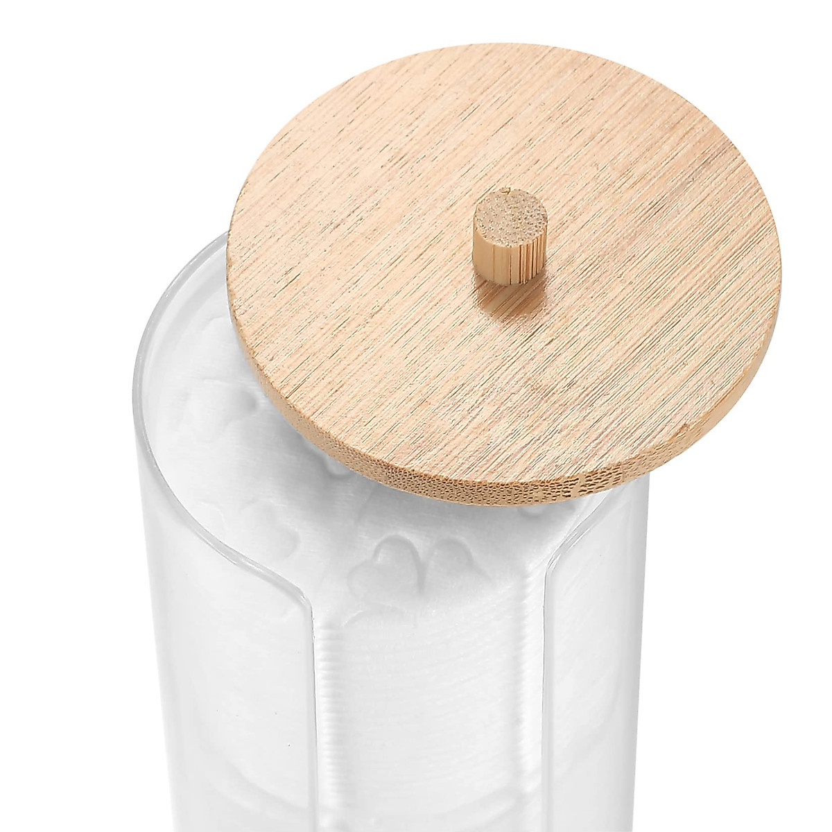 Fulushouxi 2 Pcs Cotton Pad Holder, Bathroom Makeup Organizers Containers for Cotton Ball/Cotton Swab/Cotton Round Pads/Floss/Hair Ties Canister Vanity Storage Jars Dispenser Holder wuth Bamboo Lid