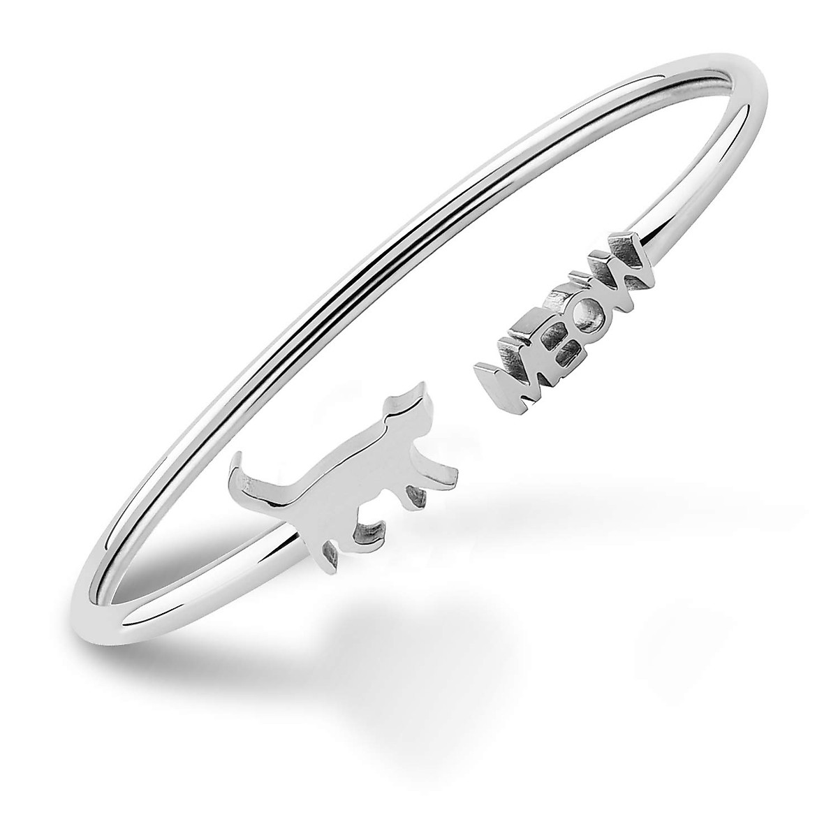 KUIYAI Tiny Cat Meow Cuff Bracelet Jewelry Cat Lover Gifts (Cuff Bangle Silver)