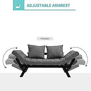 HOMCOM Single Person 3 Position Convertible Chaise Lounger Sofa Bed with 2 Large Pillows and Oak Frame, Dark Gray