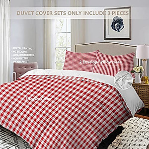 BaoNews Red White Checkered Duvet Cover Set Twin Size,3 Pieces Square Red and White Gingham Bedding Set Hotel Quality Comforter Cover Set with 2 Pillowcases(No Filler)