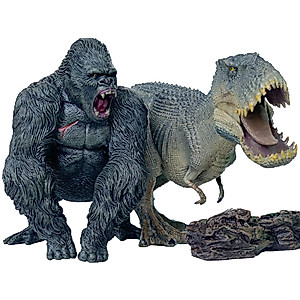 King Kong VS Vastatosaurus Rex Dinosaur Toys with Realistic Rock Action Figure Rampage Gorilla Fight Tarbosaurus Animal Figurines for Role Playing Story Telling Toy for Kids
