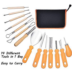 Halloween Pumpkin Carving Kit - 14 Pcs Professional Jack-O-Lanterns Pumpkin Cutting Supplies Tools Kit - Easily Sculpting DIY Halloween with Carrying Case - Carving Knife for Halloween Decoration