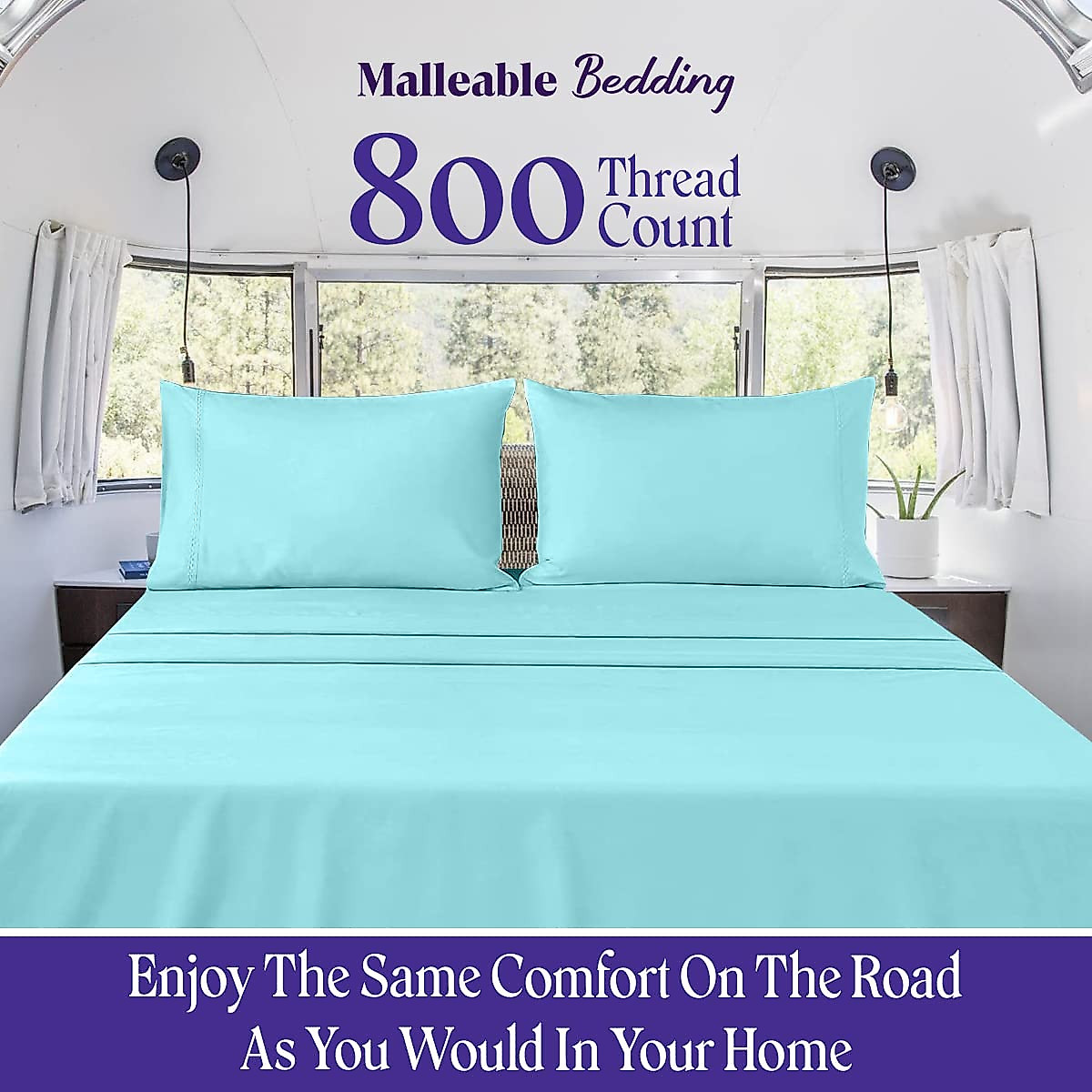 4 PCs RV Sheet Set, 30x80 Bunk, RV Bed Sheets for Campers, RV's & Travel Trailers/Cot Size/Guest Bed Fit Mattress up to 10" deep Motorhome RV Camping Sheet Aqua Blue, Cotton Cot Sheet
