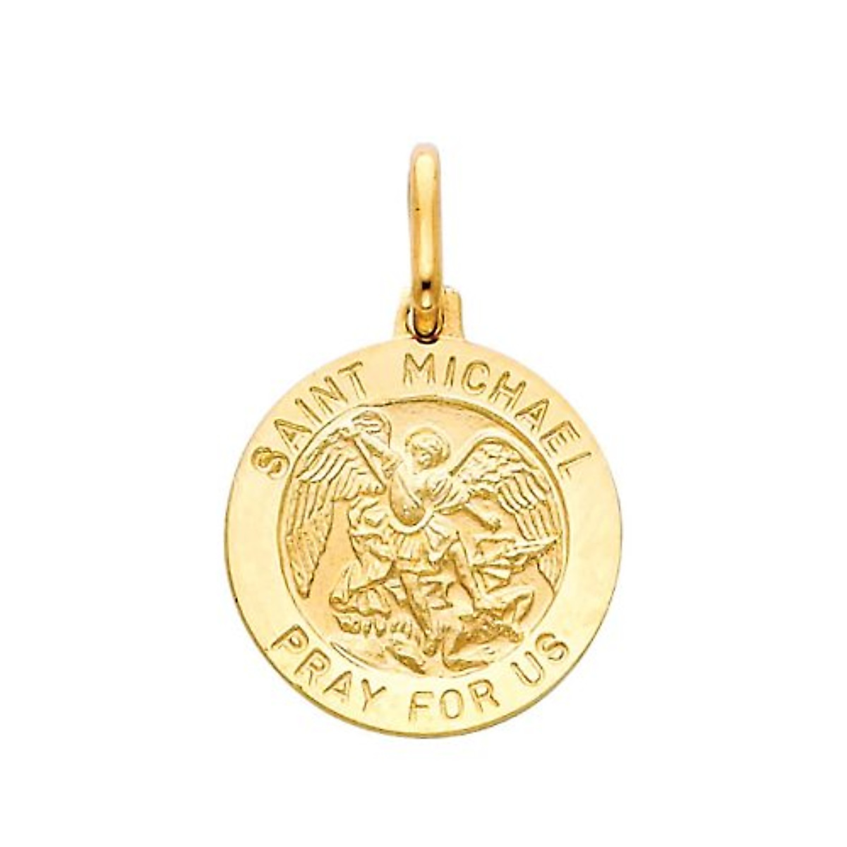 The World Jewelry Center 14k REAL Yellow Gold Religious Saint Michael Medal Pendant with 0.9mm Braided Wheat Chain Necklace - 22"