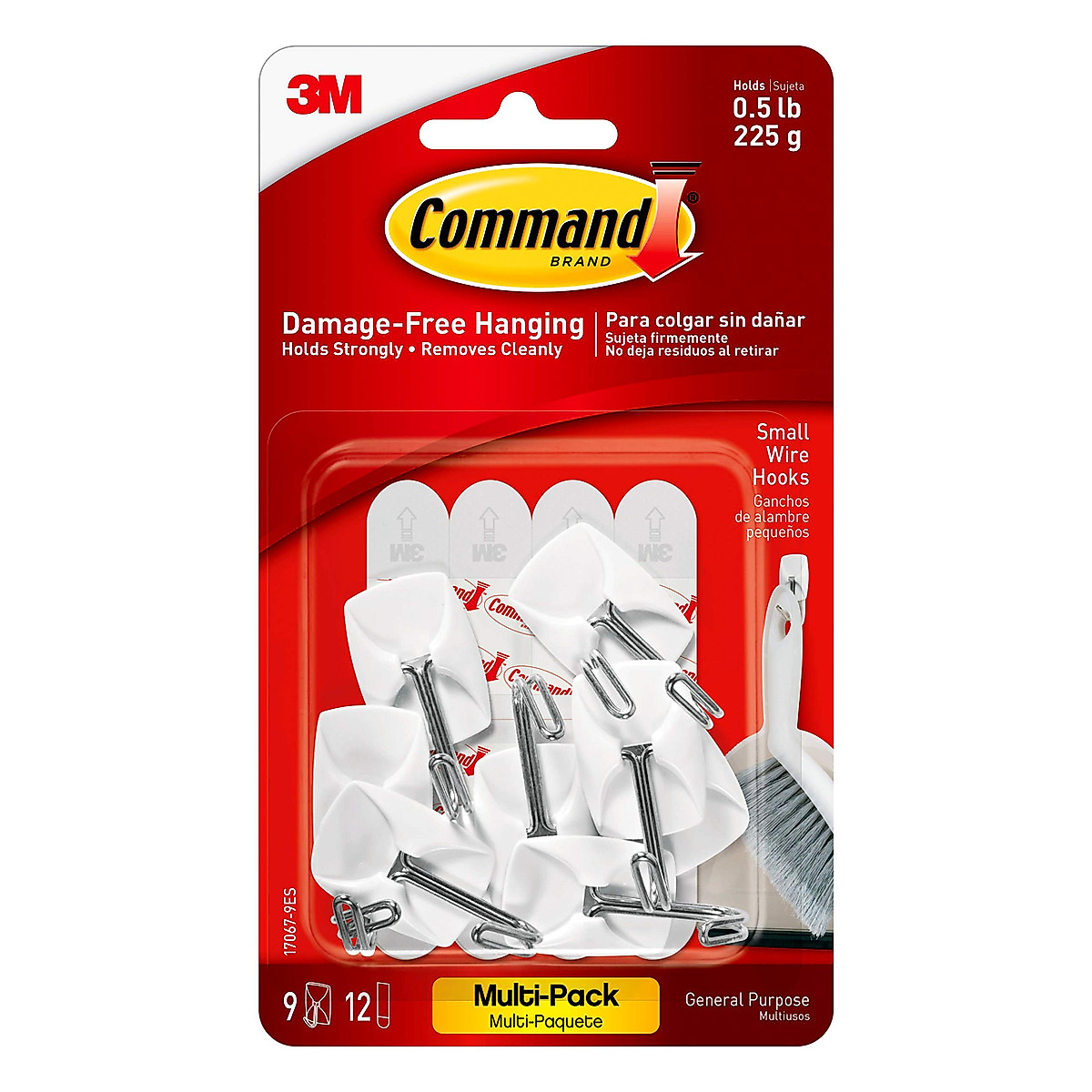 Command Small Wire Toggle Hooks, Damage Free Hanging Wall Hooks with Adhesive Strips, No Tools Wall Hooks for Hanging Organizational Items in Living Spaces, 9 White Hooks and 12 Command Strips