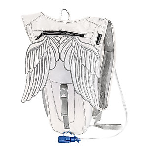Fydelity Festival Hydration Backpack ANGEL WINGS Hydration Pack Festival Gear Retro Hydration Pack Backpack for Men and Women Hydrapak Water Backpack Festival backpack - Silver Metallic
