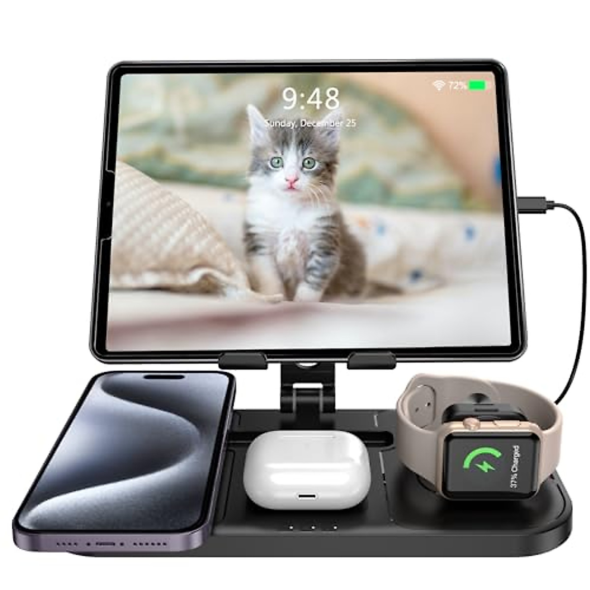 Wireless Charging Station for Apple, Wired Charger for iPad Charging Station, 4 in 1 Wireless Charging Stand Multiple Devices for iPhone 15 Pro Max 14 13 12, iWatch 8 7 6 5 4 3 2 Se, Airpods 3 2 Pro