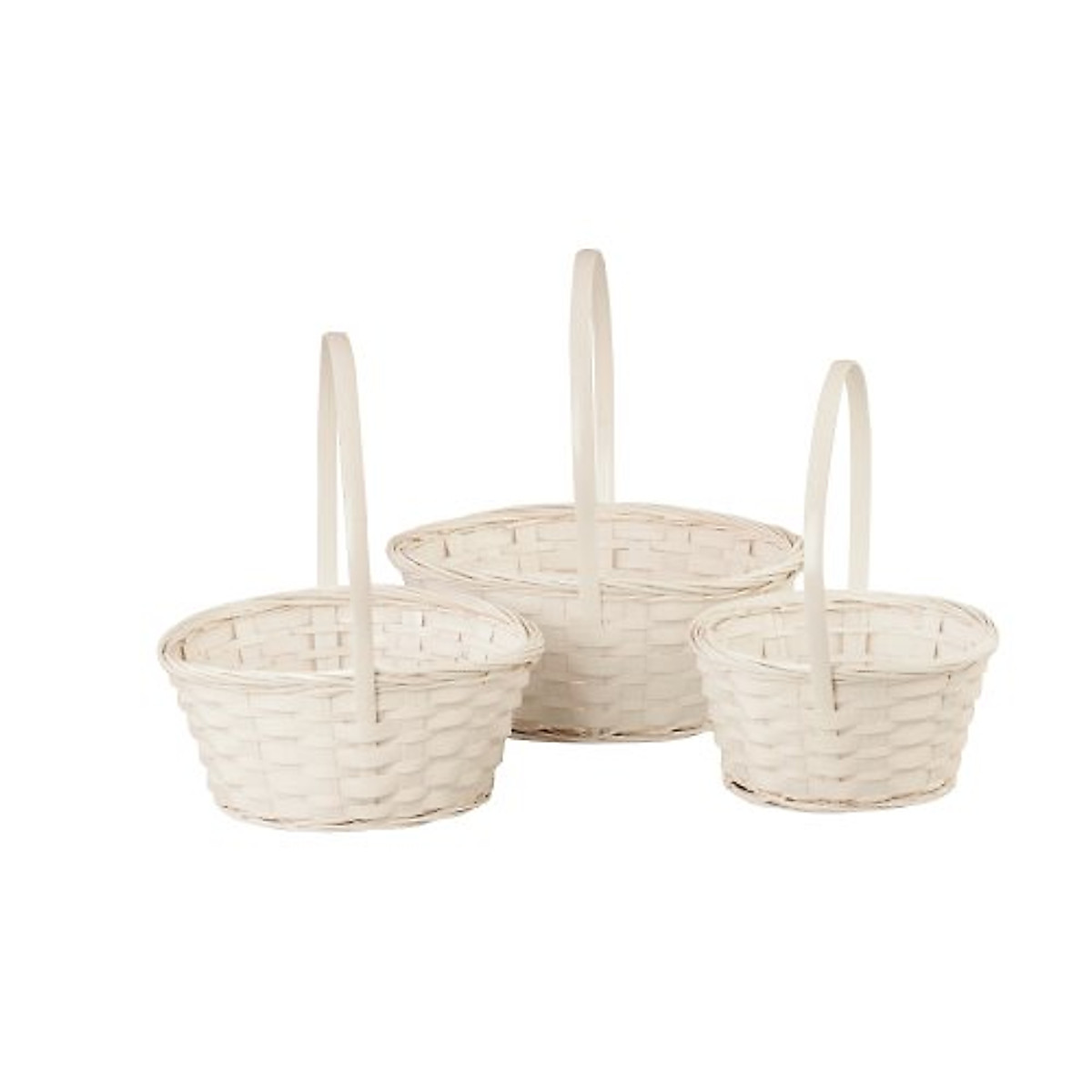Wald Imports 4500/S3 Bamboo Basket, Set of 3 W/Handle, White