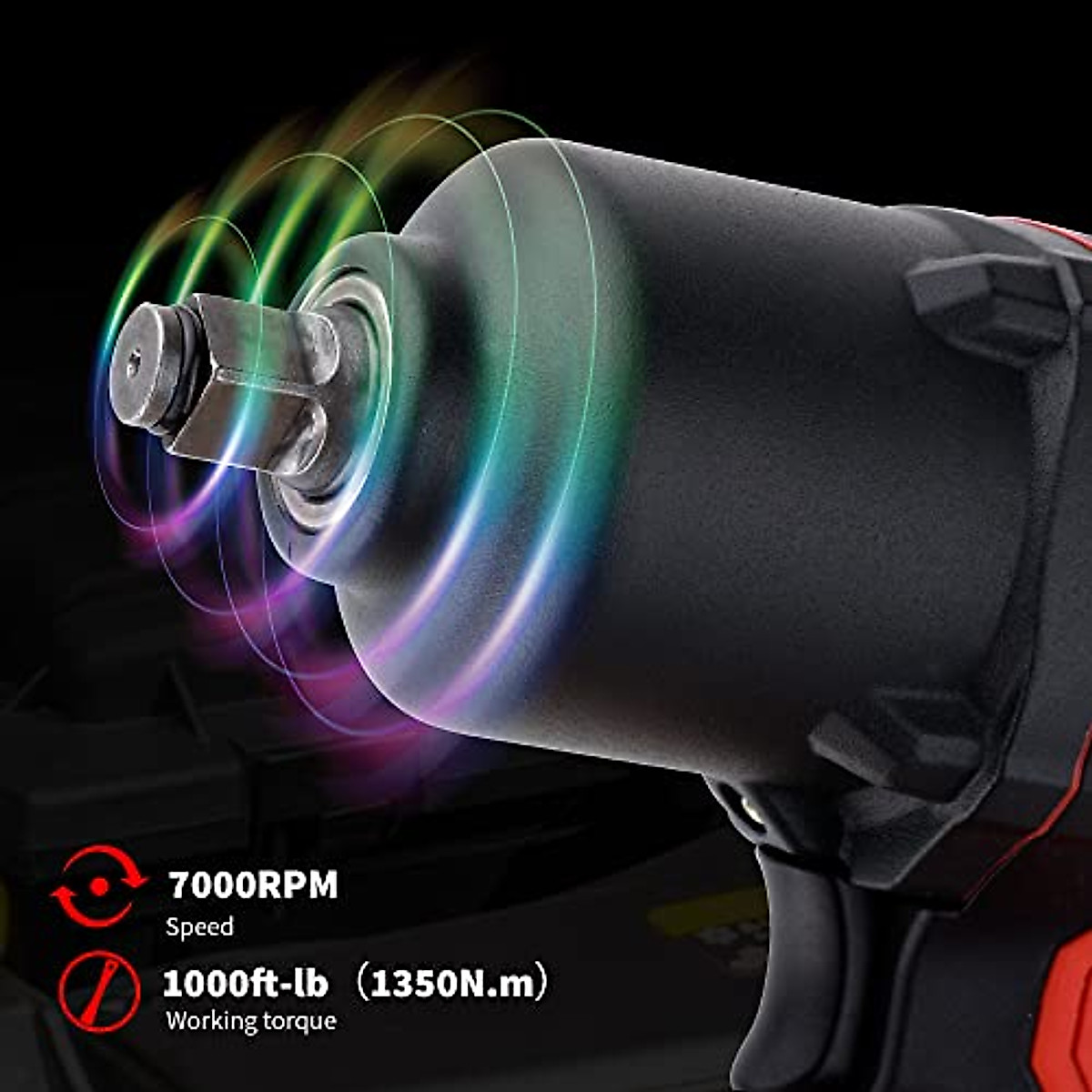 MANUSAGE Air Impact Wrench 1/2 inch with Twin Hammers, Pneumatic Heavy Duty Tools, 1200 ft-lbs Powerful Torque Output,7000RPM, Forward/Reverse, Speed Control, RP9510, Black, Red