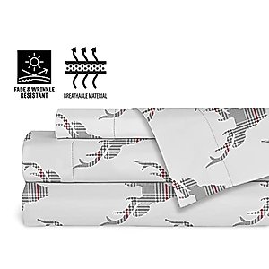 Safdie & Co. Bedding Bed Sheet 4 Piece Queen Breathable Hotel Cozy Comfy Hypoallergenic Microfiber - Deep Pockets - Wrinkle, Fade Shrinkage Resistant - Sheets & Pillowcases Plaid Deer, Gray