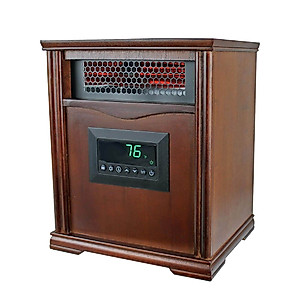 LifeSmart LifePro 1500W Portable Electric Infrared Quartz Space Heater for Indoor Use with 4 Heating Elements and Remote Control, Brown Oak Wood