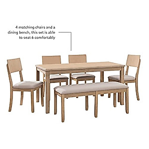 Linon Greywash with Grey Linen Upholstered Seat Includes Table Four Chairs Bench Carter Six Piece Dining Set