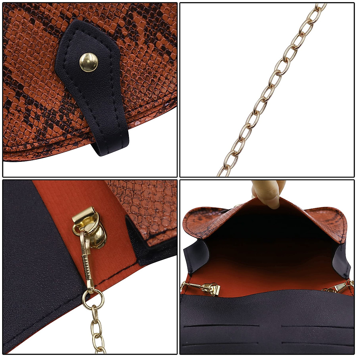 MOSSTYUS Women Girls Snakeskin Crossbody Bag PU Leather Handbag Shoulder Clutch Purse Pouch with Chain Strap, Coffee