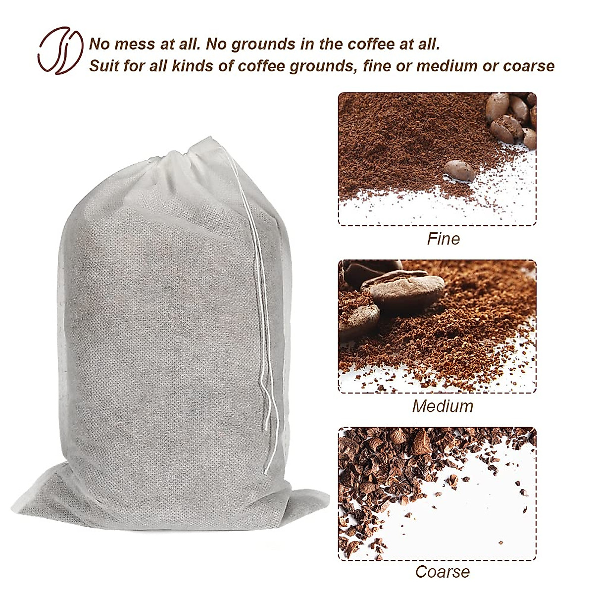 50pcs No Mess Large Cold Brew Bags, 8x12 inch Disposable Coffee Filter Bag Fine Mesh Hops Brewing Drawstring Pouches for Iced Coffee