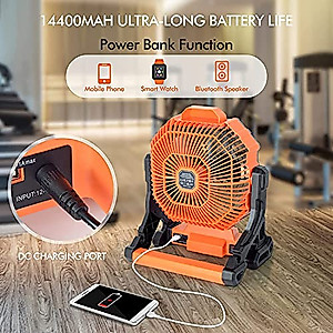OTYTY Portable Fan Rechargeable, Cordless Fan for Jobsite & Industrial, 14400mAh Battery Operated Fan with LED Light, 3500CFM Strong Airflow, 270° Adjustable Quiet and Powerful Personal Fan