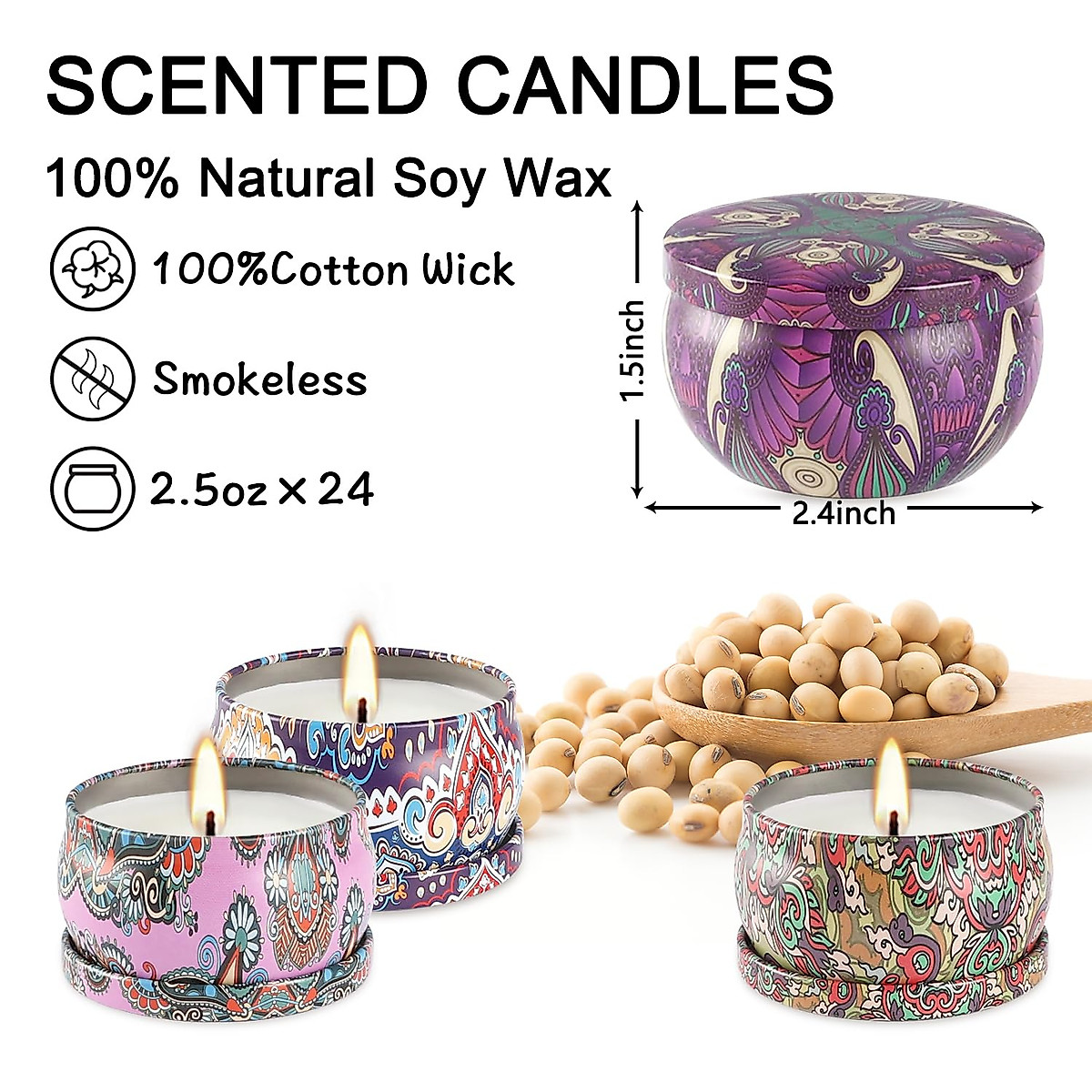 Scented Candles Gift Set, 2.5 oz Soy Wax Aromatherapy Candle for Home, Romantic Candles Gift for Mother Day Christmas Valentines Birthday (24 Pack)