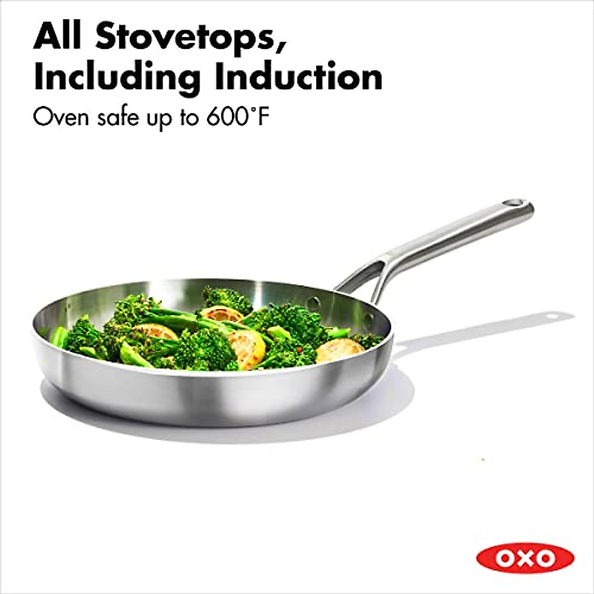OXO Mira Tri-Ply Stainless Steel, 10" Frying Pan Skillet, Induction, Multi Clad, Dishwasher and Metal Utensil Safe