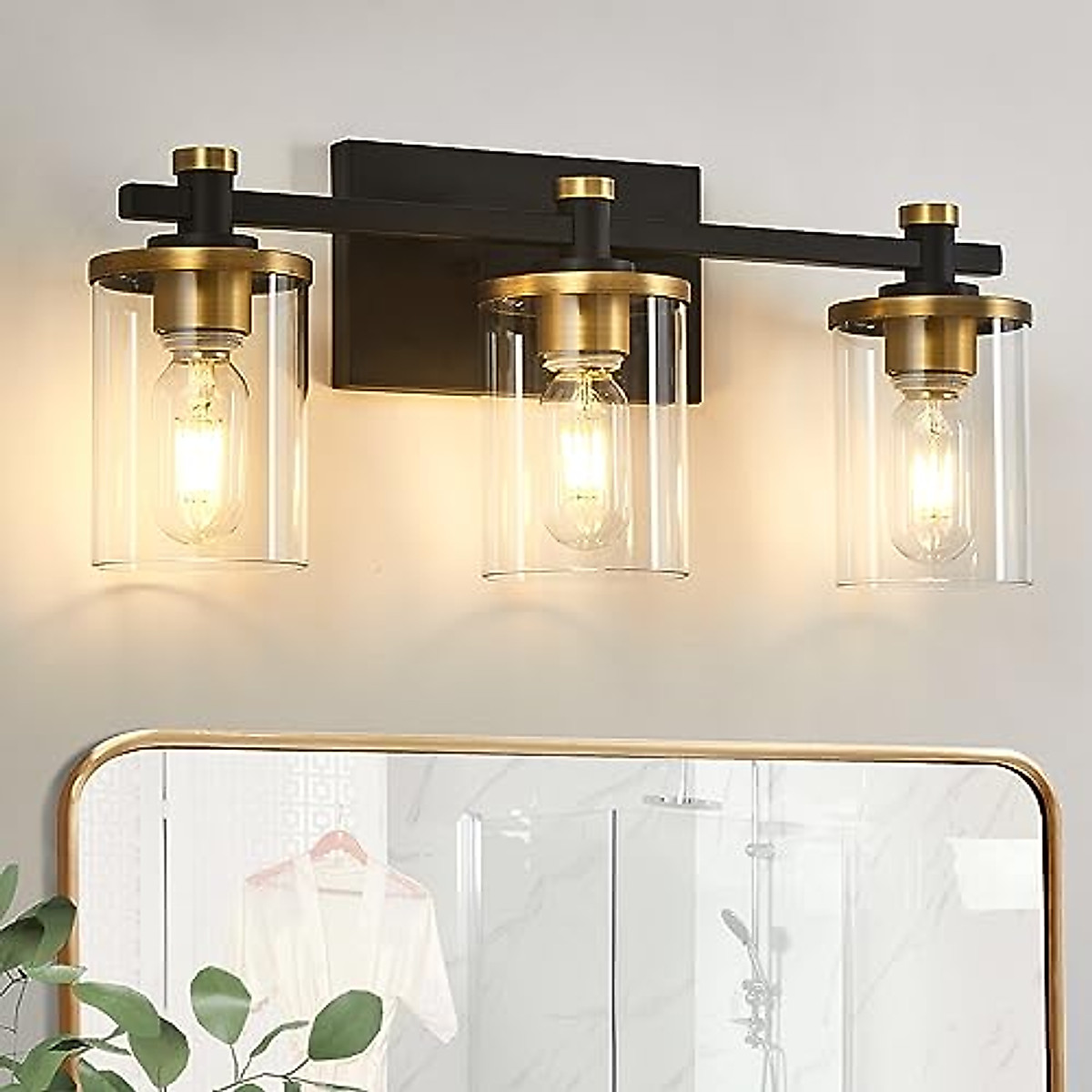 Atocif Bathroom Vanity Light 3-Light, Black and Gold Bathroom Light Fixtures with Clear Glass Shade, Vintage Bathroom Vanity Lights, Modern Wall Sconce for Bathroom, Living Room, Hallway, Bedroom