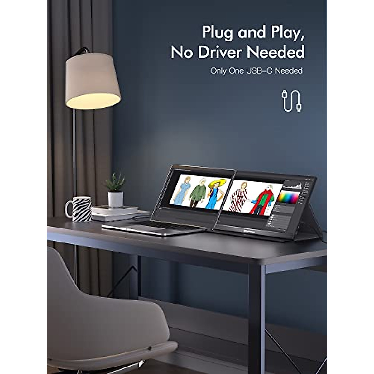 MAGICRAVEN Portable Monitor, 16" 1920x1200P FHD IPS Laptop Monitor, Dual USB C HDMI Computer Monitor Gaming Display with Speakers, Second Screen Travel Monitor for PC Phone PS5/4 Xbox Switch