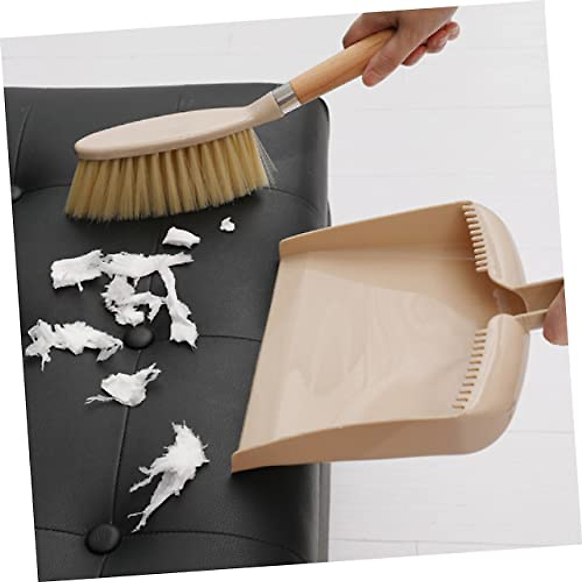 Outanaya 1 Set 2pcs Desktop Dustpan Mini Cleaning Brush Desktop Sweep Cleaning Brush Mini Hand Broom Table Clean Broom Brush Crumb Sweeper Cleaning Kit Table Broom Mini Broom Wooden Beige