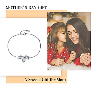 EVER FAITH 925 Sterling Silver Dainty Opal Heart Charm Bracelet Adjustable Angel Wings Chain Jewelry for Women