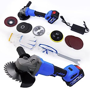 21V Brushless Battery Powered Angle Grinder Tool Kit, 1000 RPM Brushless Motor Cordless Grinder with Cutting Wheels & 1300 mAh Lithium-ion Battery and Fast Charger for Grinding Cutting