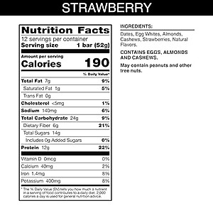 RXBAR Protein Bars, 12g Protein, Gluten Free Snacks, Strawberry, 22oz Box (12 Bars)