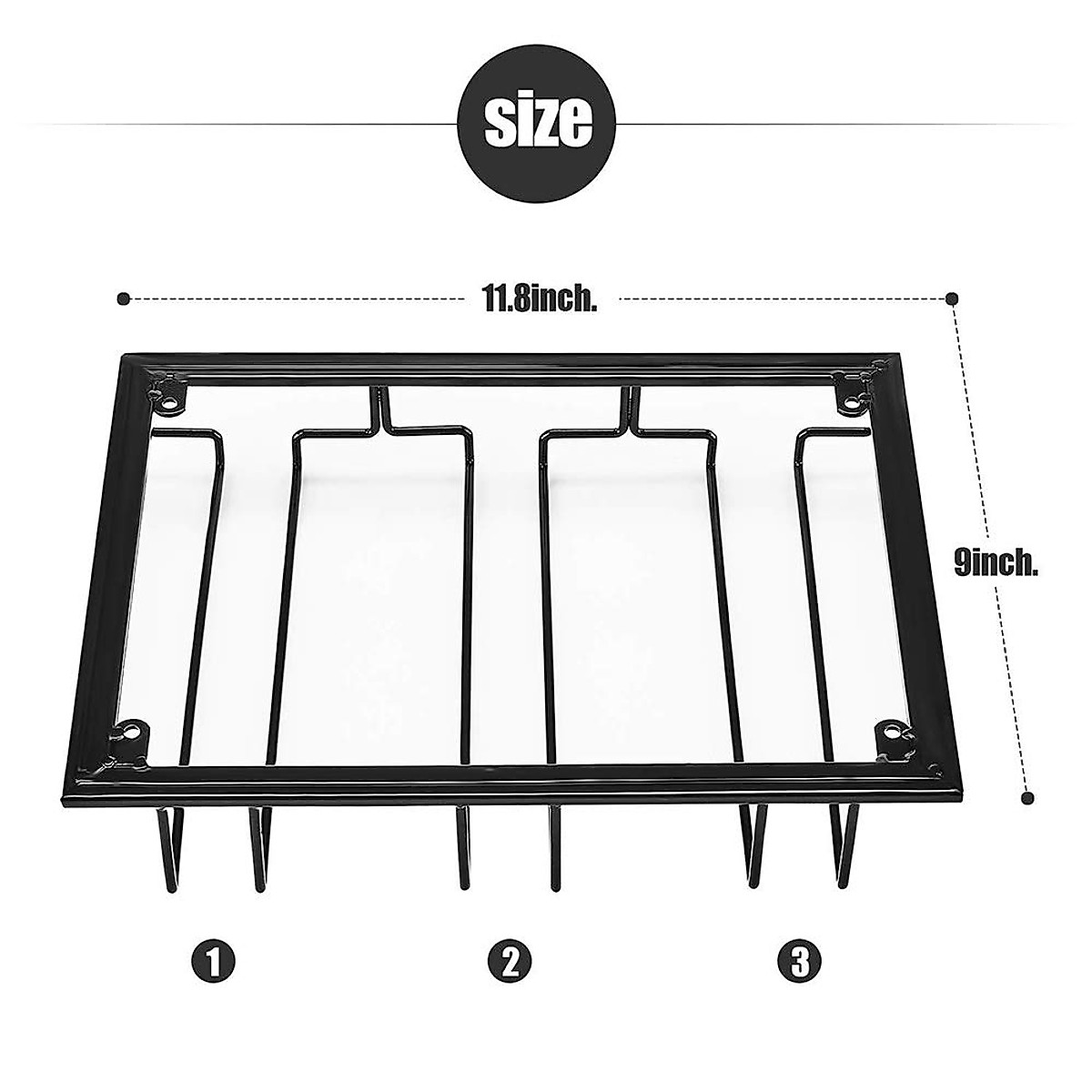 Wine Glass Rack,Under Cabinet Stemware Wine Glass Holder Glasses Storage Hanger Metal with 3 Rows for Bar Kitchen (Black)