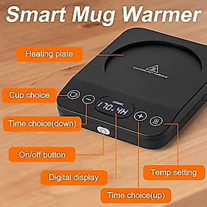 Feify Coffee Mug Warmer，Electric Coffee Warmer for Desk Home Office, Auto On/Off Gravity-Induction Smart Cup Warmer with 9 Temperature Setting，1-9 Timer Beverage Warmer Plate for Candle Milk Tea Black