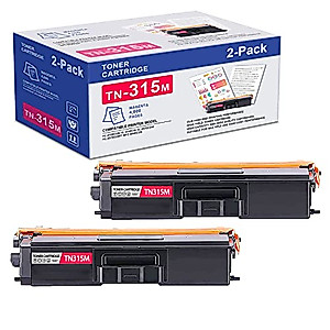 2-Pack High Yield TN315M Toner TN-315M Cartridge TN 315 Magenta Replacement for Brother HL-4150CDN HL-4140CW HL-4570CDW HL-4570CDWT MFC-9640CDN MFC-9650CDW MFC-9970CDW Magenta Toner