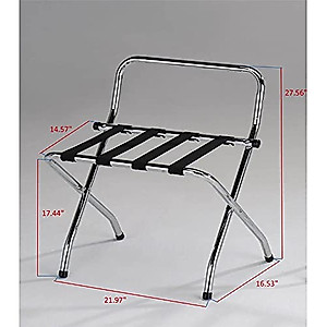Pilaster Designs Contemporary Foldable 24-Inch Bess Chrome & Black Metal Luggage Rack Stand with High Back & Nylon Belts