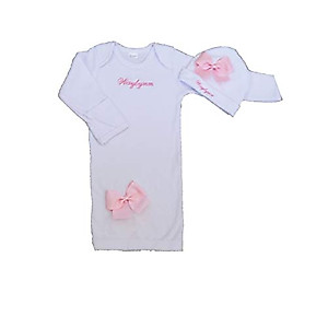 The Posh Layette Baby Girl Coming Home Outfit Monogrammed Gown & Beanie Personalized Baby Gift Newborn Photo Outfit Shower Gift Girl (0 to 3 Months)