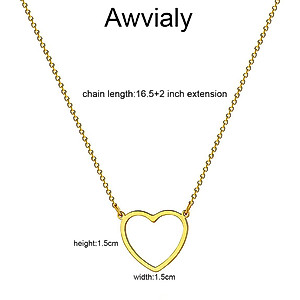 Awvialy Cute Heart Necklaces for Women 14k Gold Plated Minimalist Open Heart Necklace Dainty Gold Heart Necklace Tiny Gold Pendant Necklace Simple Gold Choker Necklaces Trendy Gold Jewelry for Women