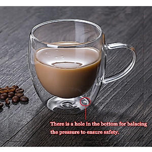 xiatnnxaa Insulated Glass Coffee Mug With Handle, 8 Ounce Clear Coffee Cup, 2 Pack Insulated Glass Espresso Mugs, Double Wall Coffee Mugs for Tea, Espresso, Cappuccino, Latte, Water Cold hot Beverages