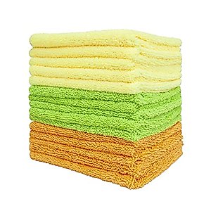Detailer's Preference Eurow Microfiber Cleaning and Drying Cloths for Home and Auto, 14 by 17 Inches, Yellow, Green, Orange, 15 Pack