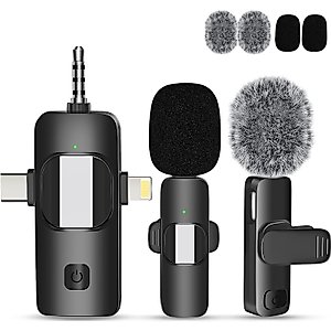 2 Pc Mini Microphone,Wireless Lavalier Lapel Microphone for iphone Android Camera Plug-Play，Professional Noise Reduction Recording Clip Mic for Creator Interview YouTube Interview TikTok Vlog (K15)