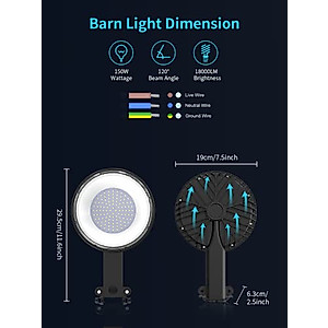 Ankishi LED Barn Light, Dusk to Dawn Outdoor Lighting with 150W 18000LM 5000K Daylight, IP65 Waterproof Area Street Light for Barns Street Yard Garage Warehouse Outdoor Security Flood Lights(2Pack)