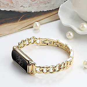 Bolesi Compatible with Fitbit Luxe Bands,Slim Metal Band Stainless Steel Adjustable Straps Replacement Bands for Fitbit Luxe Smart Watch for Women Men,Gold