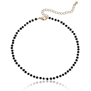 POMINA Dainty Black Rondelle Crystal Beaded Choker Necklace Delicate Multi Faceted Crystal Beads Choker for Teen Women (Black)