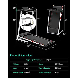 FYC Folding Treadmill for Home - Compact Slim Running Machine Portable Electric Treadmill Foldable Treadmill Workout Exercise for Small Apartment Home Gym Fitness Walking, with Adjustable Table