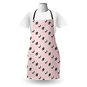 Ambesonne Eyelash Apron, Doodle Style Open and Closed Eyes Hand Drawn Sketch Abstract Design, Unisex Kitchen Bib with Adjustable Neck for Cooking Gardening, Adult Size, White Black