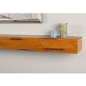 48 Inch Floating Fireplace Mantel Wood Shelf In Chestnut Rustic - Breckenridge From Mantels Direct | With Corbel Bracket Arches | Wooden Rustic Wall Shelf Perfect for Electric Fireplaces and Décor