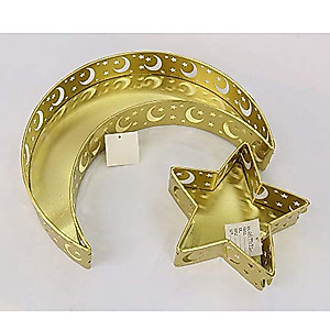 PTYQU 2 PCS Ramadan Kareem Iron Tray Decorations Moon Star Shaped Eid Mubarak Gift Box Dessert Tray Craft Islam Muslim Party Festival Table Decor
