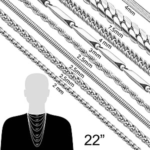 stino 8PCs Stainless Steel Chain Necklace Set for Men Women, Silver Tone Necklace Chains Bulk, Figaro Chain, Snake Chain, Cuban Link Chain, Rope Chain. (8PCs Mixed Style)